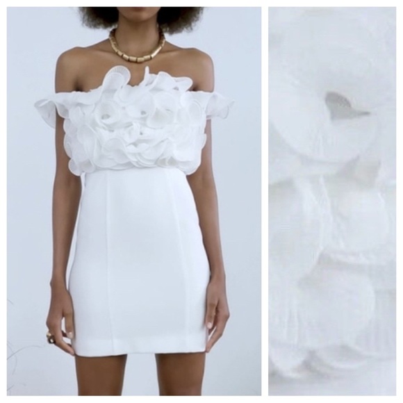 Zara | Dresses | Nwt Zara White Pleated Ruffled Mini Dress Size M ...